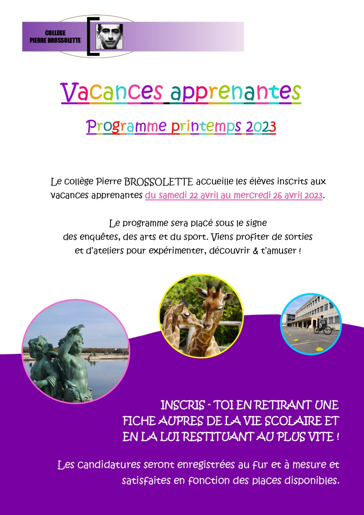 VACANCES APPRENANTES – Demandez le programme ! – Collège Pierre Brossolette